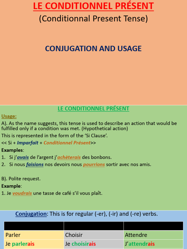 Le Conditionnel Présent en Français | PDF