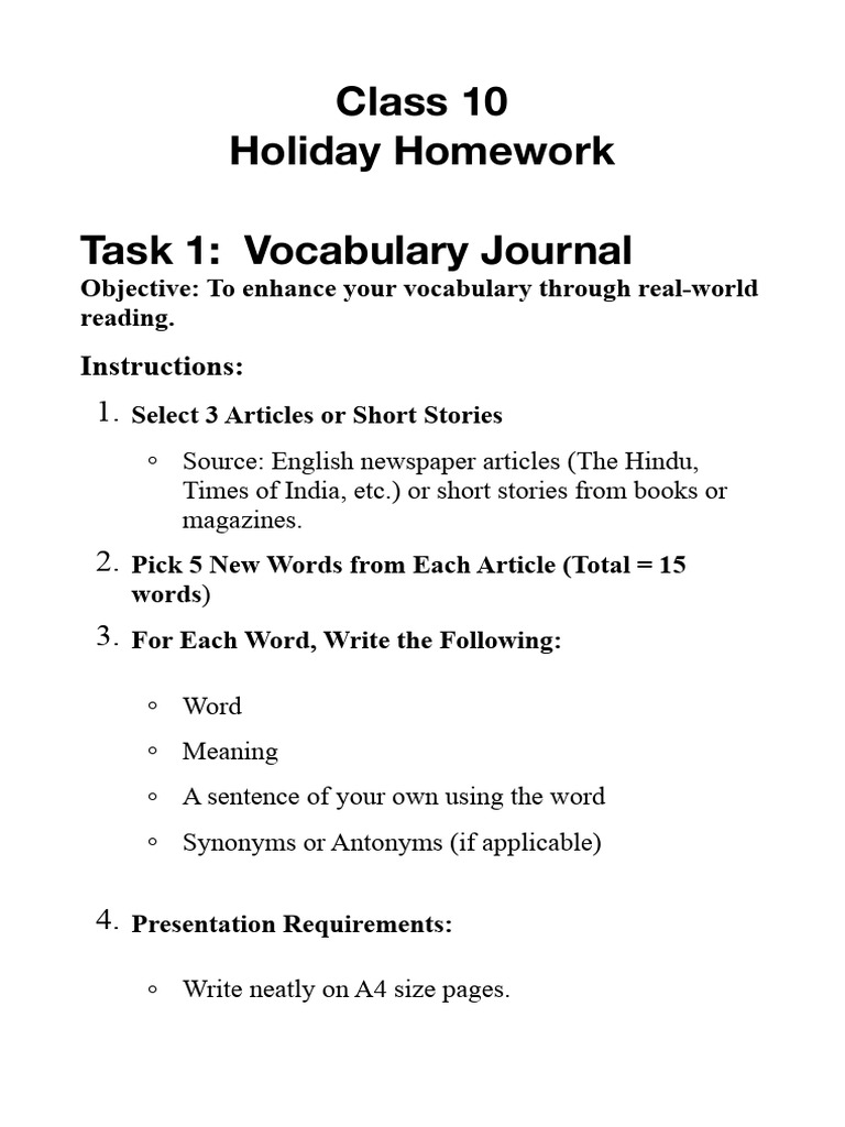 Holiday Homework Class 10 GRM | PDF
