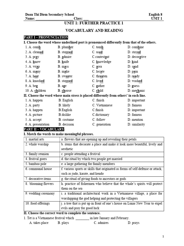 U5 - Further Practice 1 (Kèm Key) | PDF | Bride | Wedding