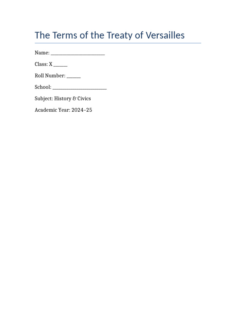 Treaty of Versailles Project ICSE | PDF