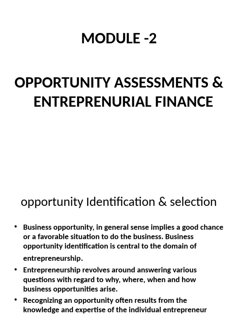 Entrepreneurial Finance & Opportunity Assessment | PDF ...