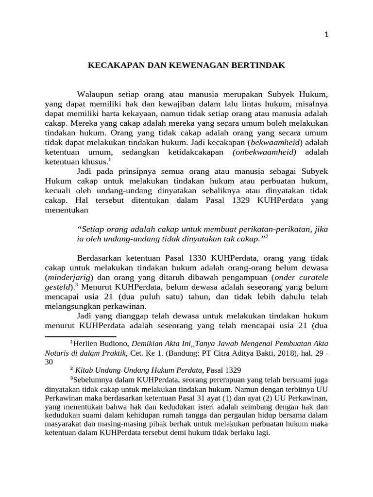 Kecakapan Sebagai Subyek Hukum | PDF