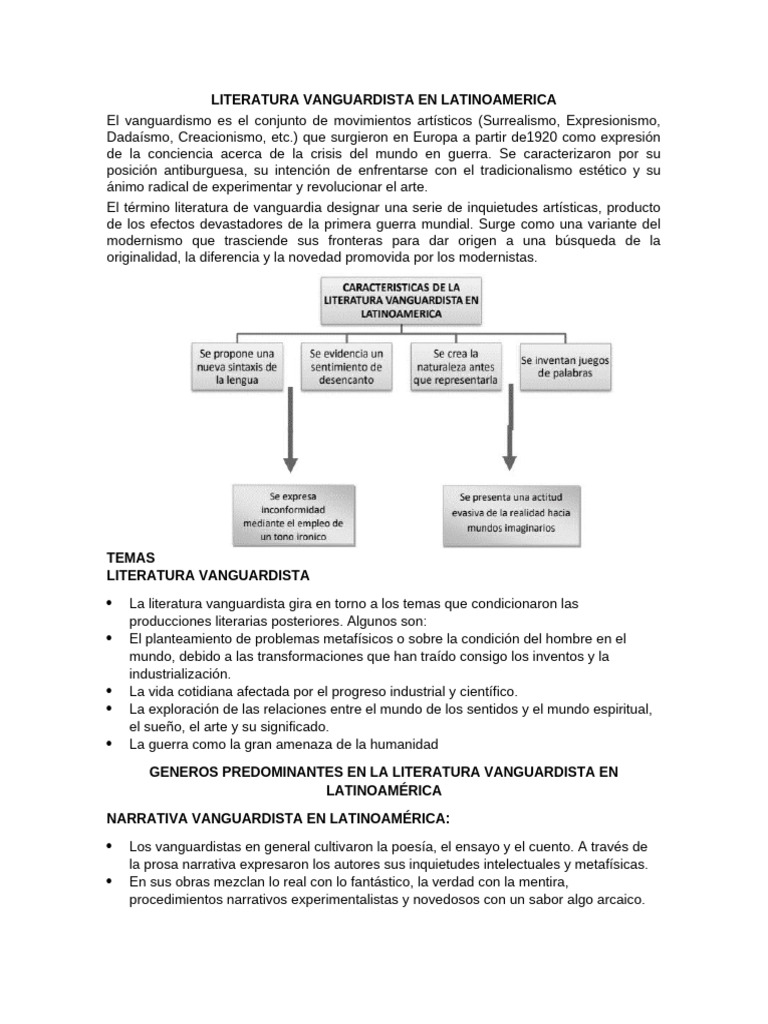 Características de la Literatura Vanguardista | PDF | Vanguardia ...