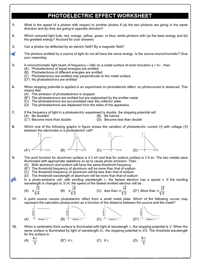 Photoelectric Effect Worksheet | PDF | Photoelectric Effect | Electron