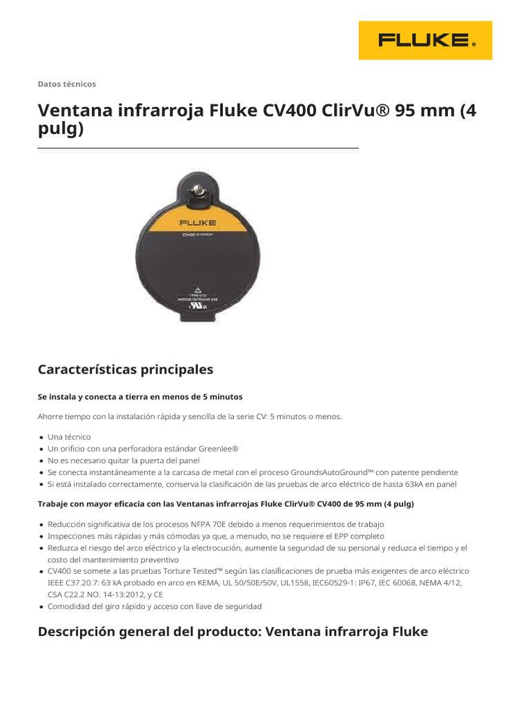 Ventana Infrarroja Fluke CV400 95 mm | PDF