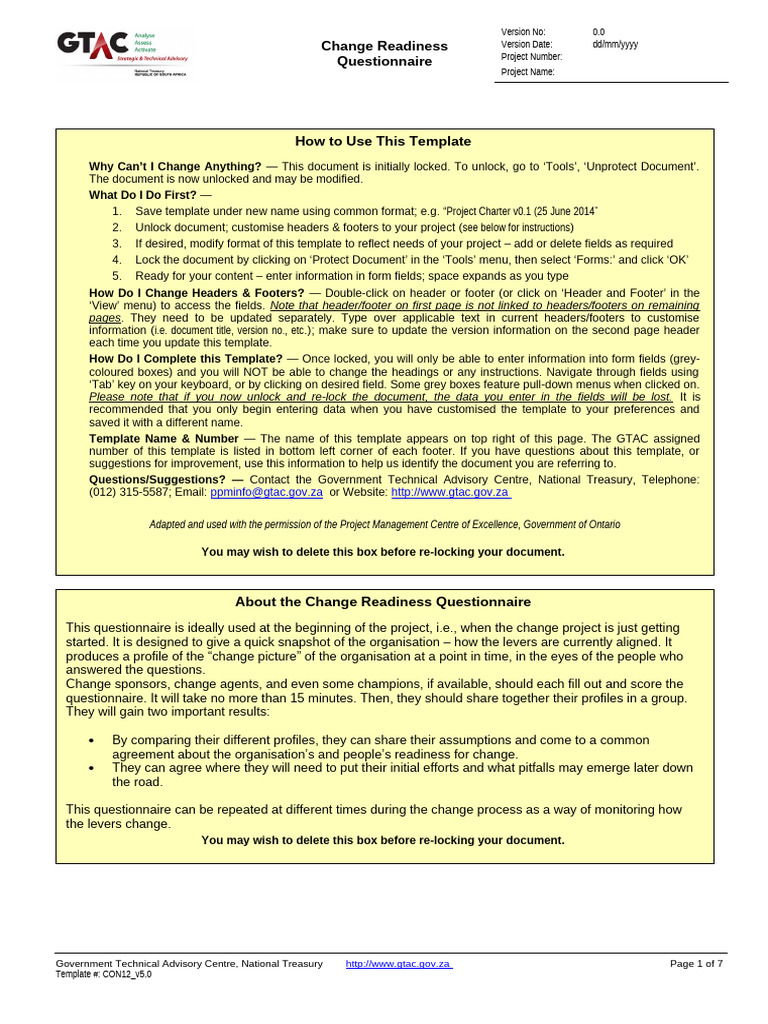 CON12.Change-Readiness Questionnaire v5.0 | PDF