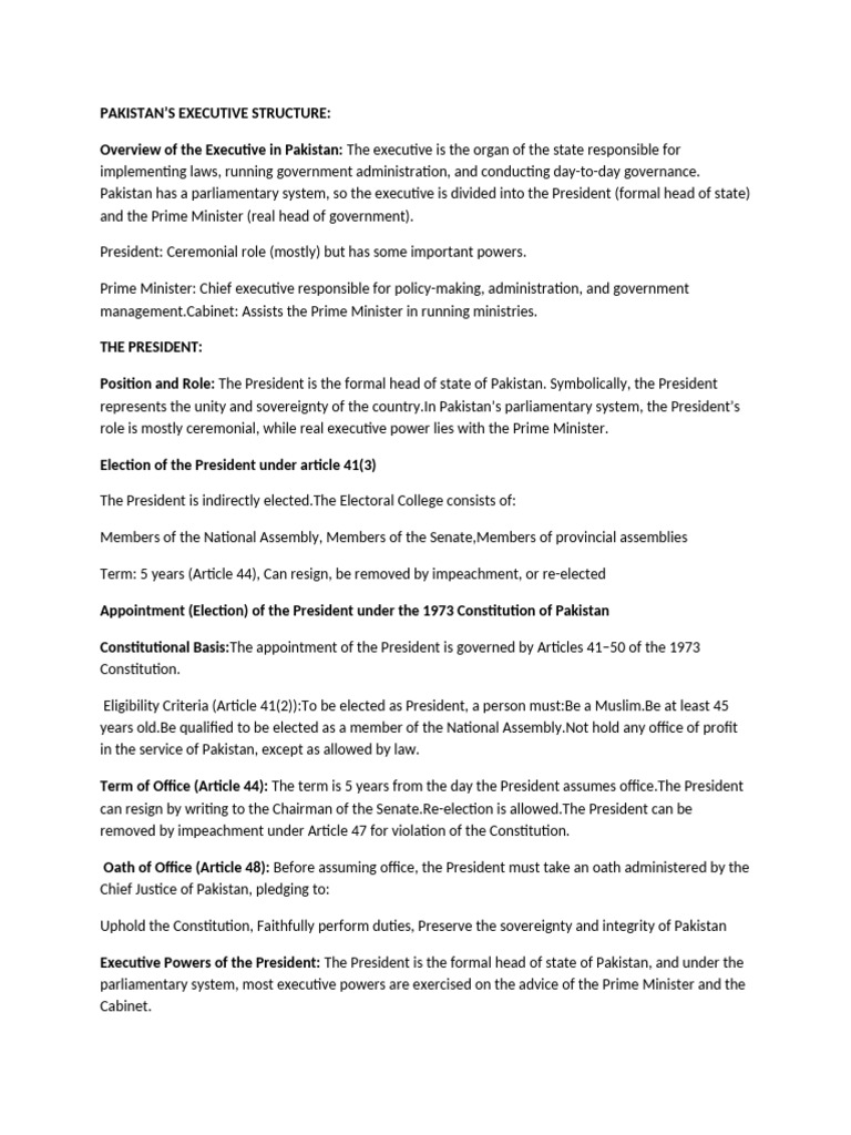 Pakistan's Executive Structure Explained | PDF | Pardon | Royal Assent
