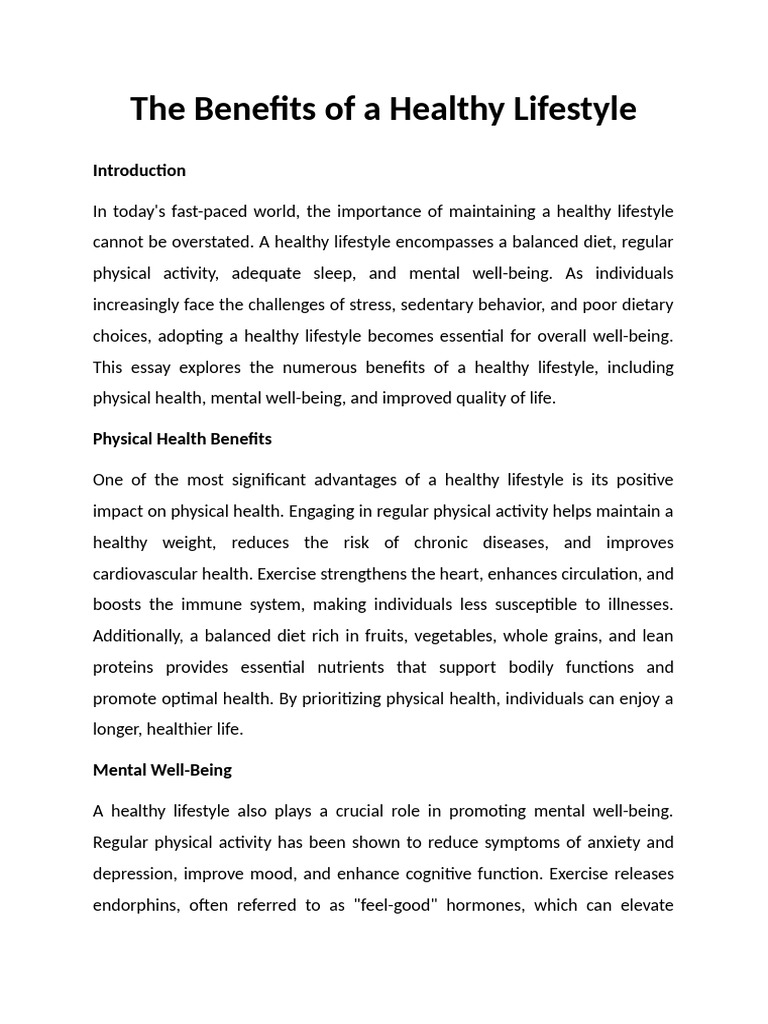 Benefits of Healthy Living for Students | PDF | Preventive Healthcare ...
