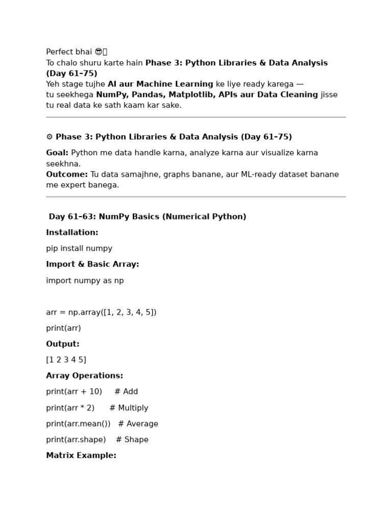 Phase 3 Python Libraries & Data Analysis (Day 61-75) | PDF