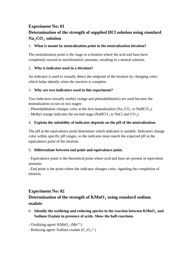 Post Lab Questions Answers | PDF | Reaction Rate | Titration