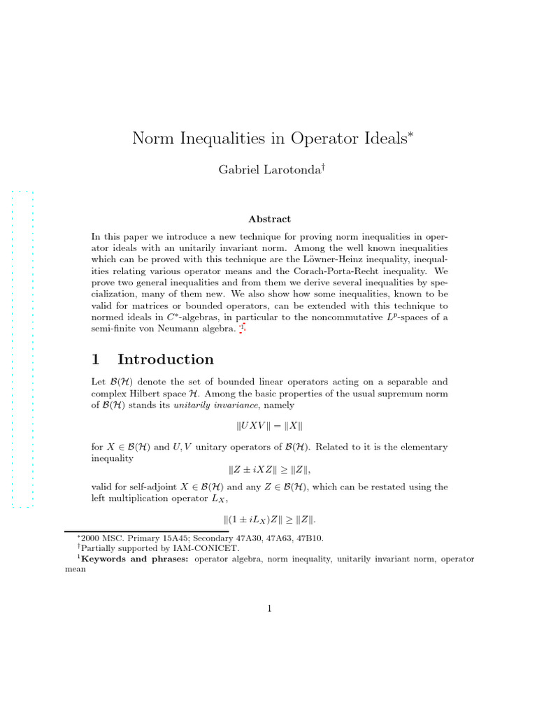Norm Inequalities in Operator Ideals | PDF | Matrix (Mathematics) | Lie ...