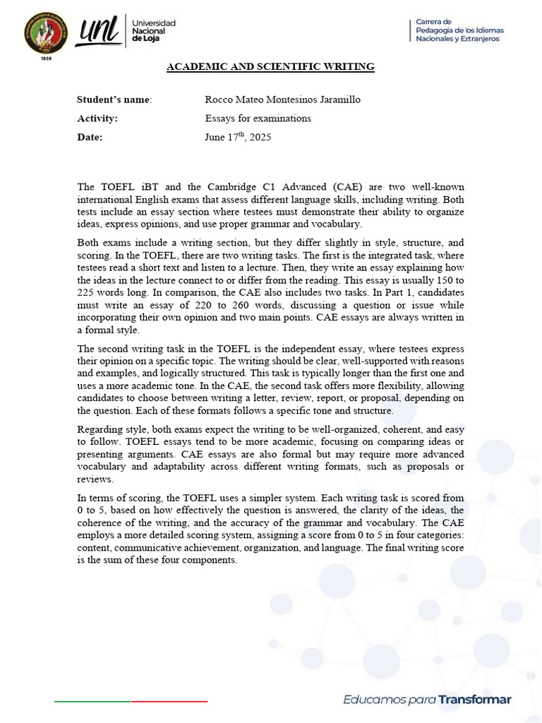 Essays For Examinations | PDF | Essays | Test Of English As A Foreign ...
