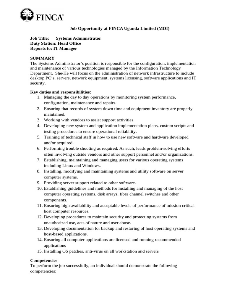 Advert For Systems Administrator | PDF | Operating System | System ...