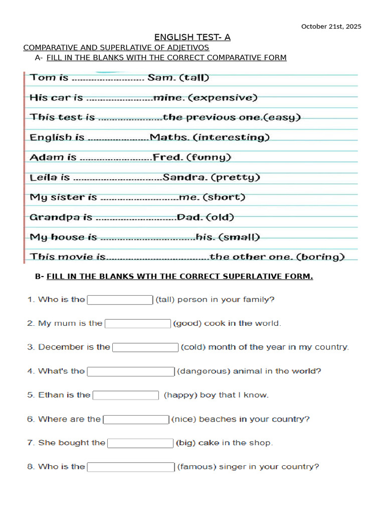 English Test: Comparatives & Superlatives | PDF