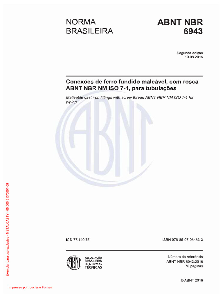 Abnt NBR 6943 Conexoes de Ferro Fundido Maleavel Com Rosca 5 PDF Free | PDF