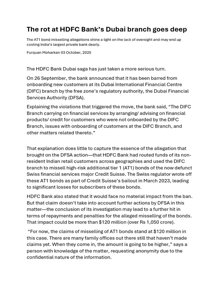 The Rot at HDFC Banks Dubai Branch Goes Deep | PDF | Banks | Credit Suisse