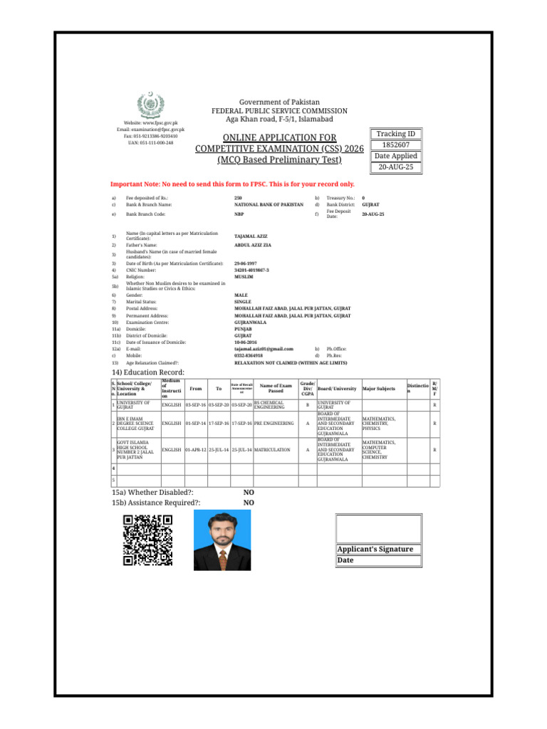 CSS 2026 Online Application Form | PDF