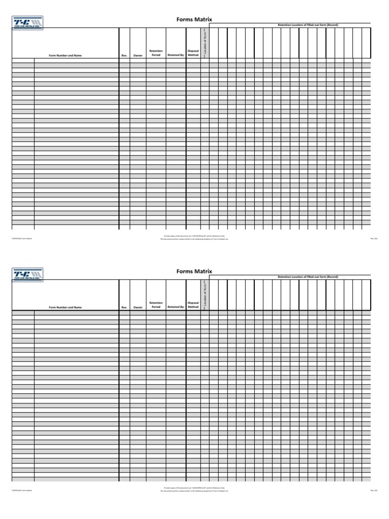 Forms Matrix: Retention Location of Filled Out Form (Record) | PDF ...