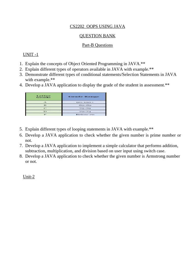 CS2202 - Java - Question Bank | PDF | Class (Computer Programming ...