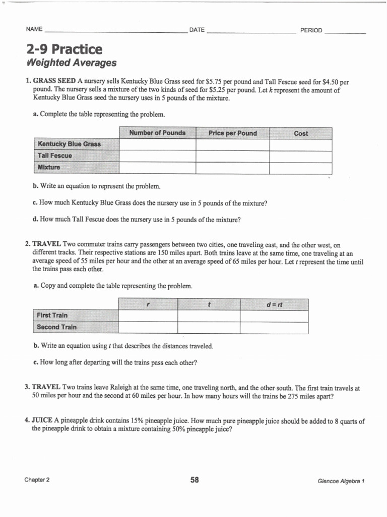 Alg 2.9 Prac Equations & Mixures | PDF