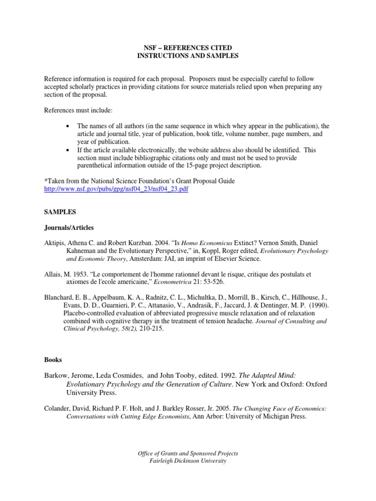 NSF – References Cited Instructions and Samples: A Guide to Properly ...