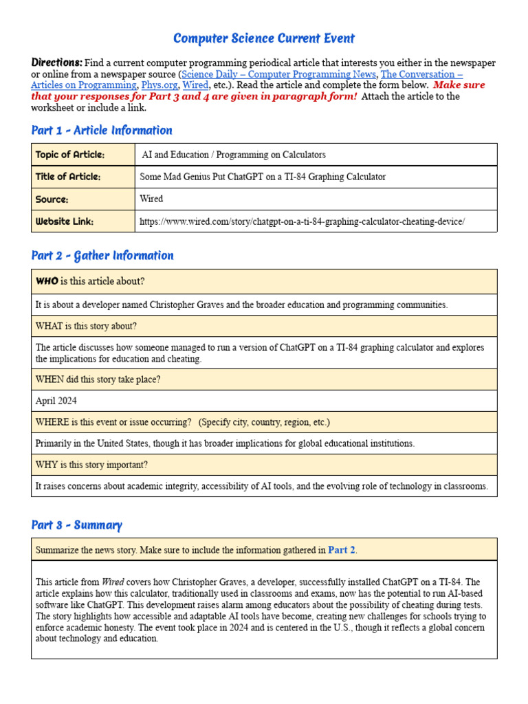 Rishi Sheth Comp Sci Current Event Worksheet | PDF | Artificial ...