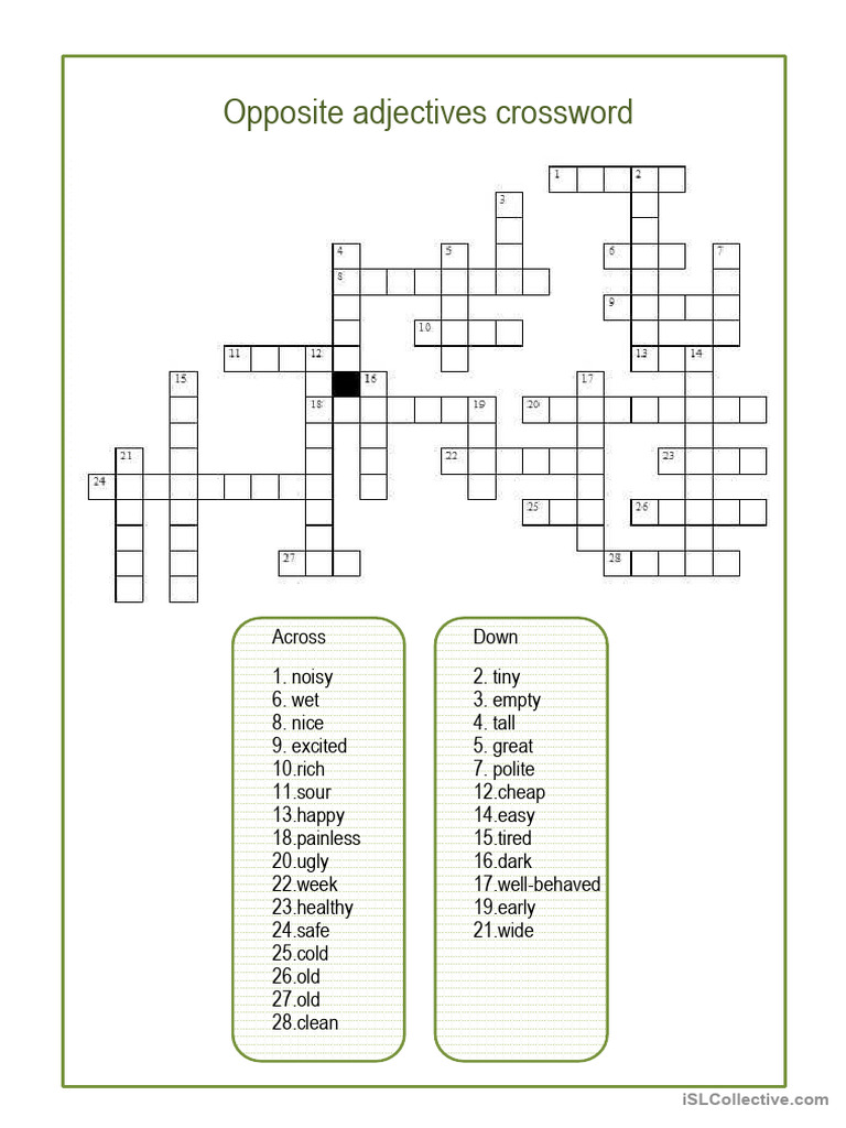 Opposite Adjectives Crossword Puzzle | PDF