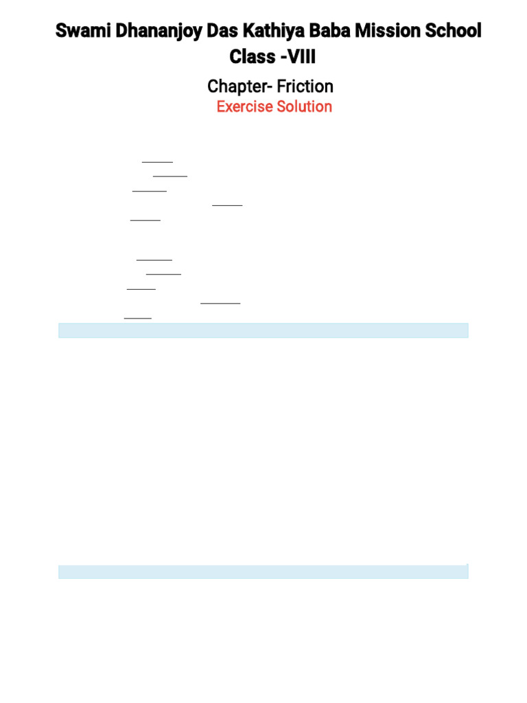 NCERT Class 8 Science Friction Solutions | PDF | Friction | Force