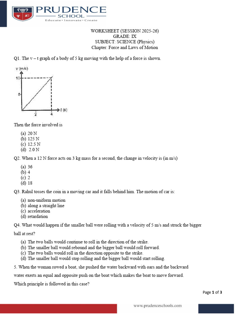Force and Laws WORKSHEET | PDF | Force | Newton's Laws Of Motion