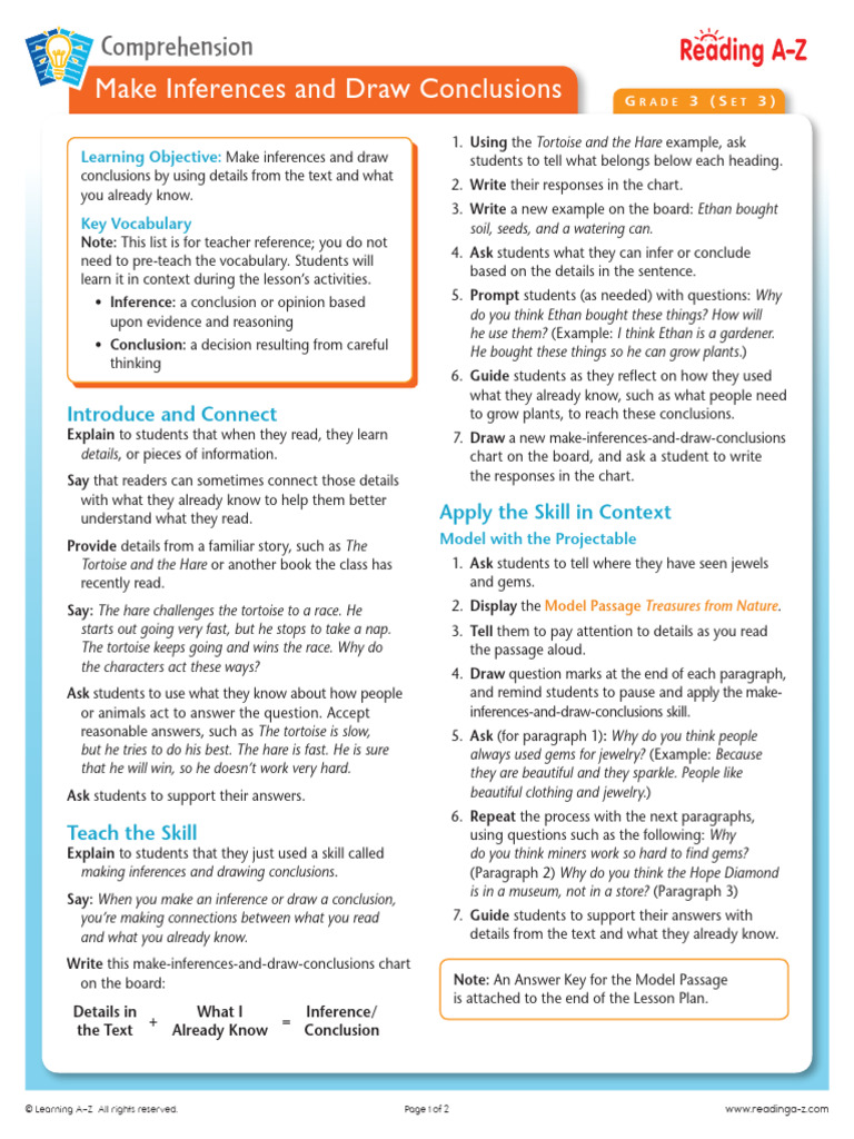 CP Gr3 Inferences Conclusions Teacher Lesson Plan | PDF | Reading ...
