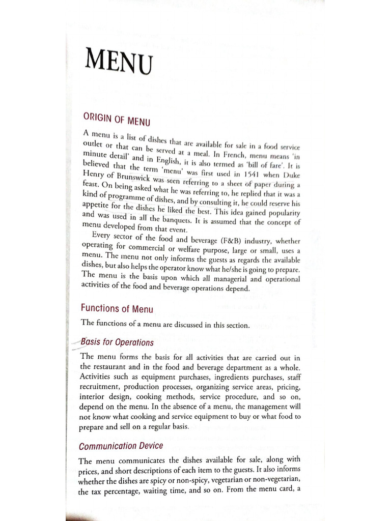 Menu and Menu Planning | PDF