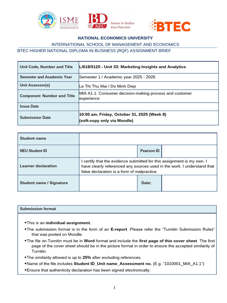 MIA Assignment Brief - A1 - Sep 2025 | PDF | Customer Experience ...