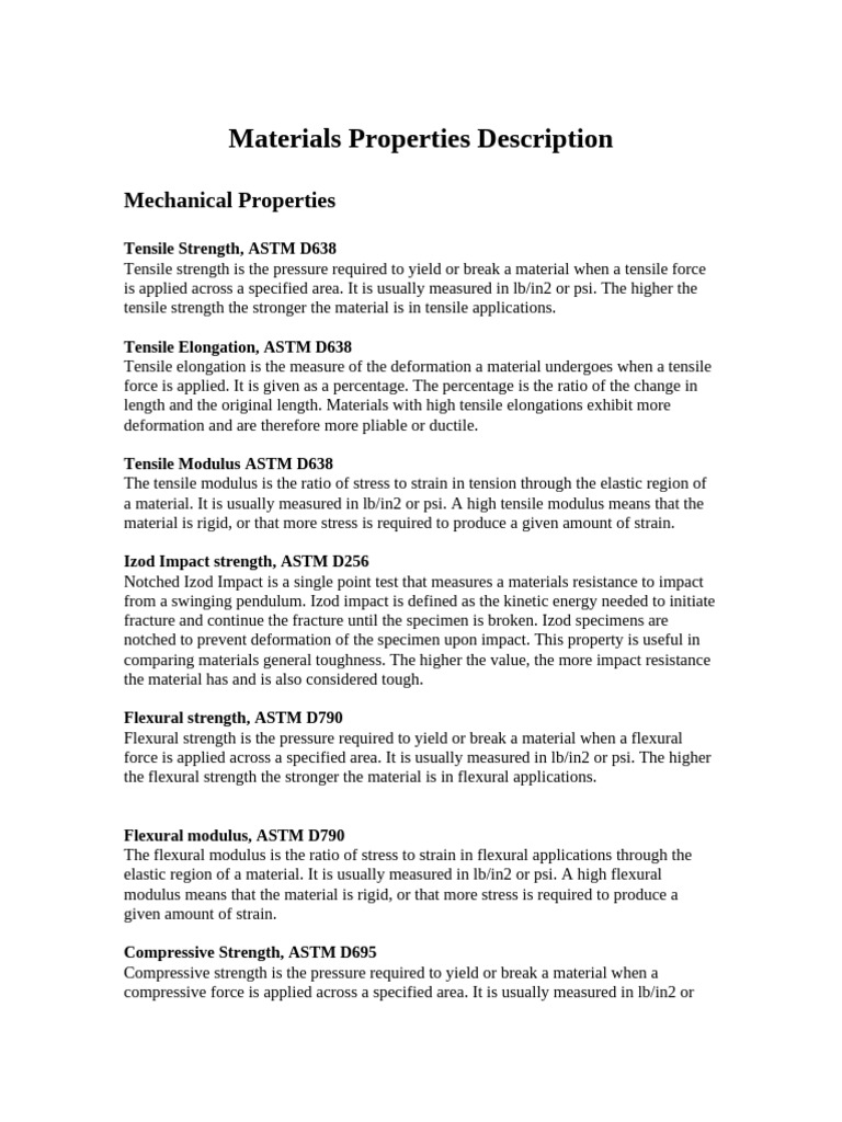 Material Properties Definitions | PDF | Strength Of Materials ...