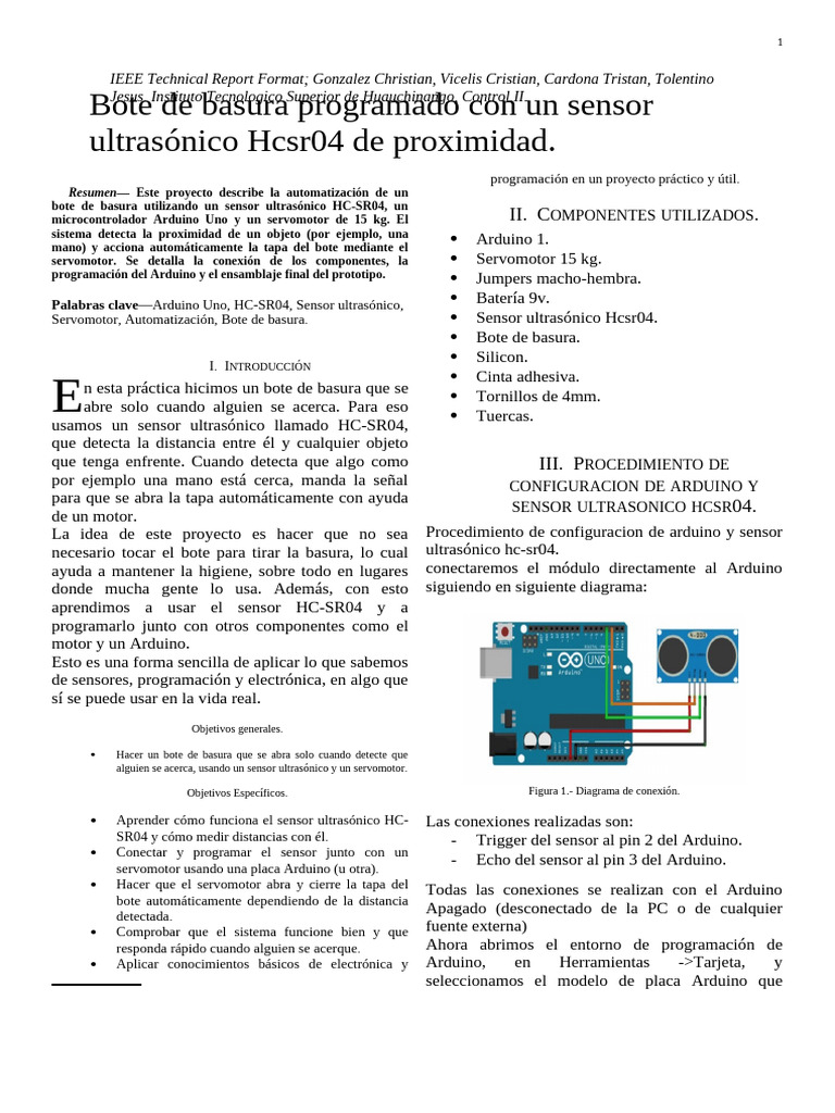 Bote de Basura Sensor Hcsr04 | PDF | Arduino | Ingeniería Informática