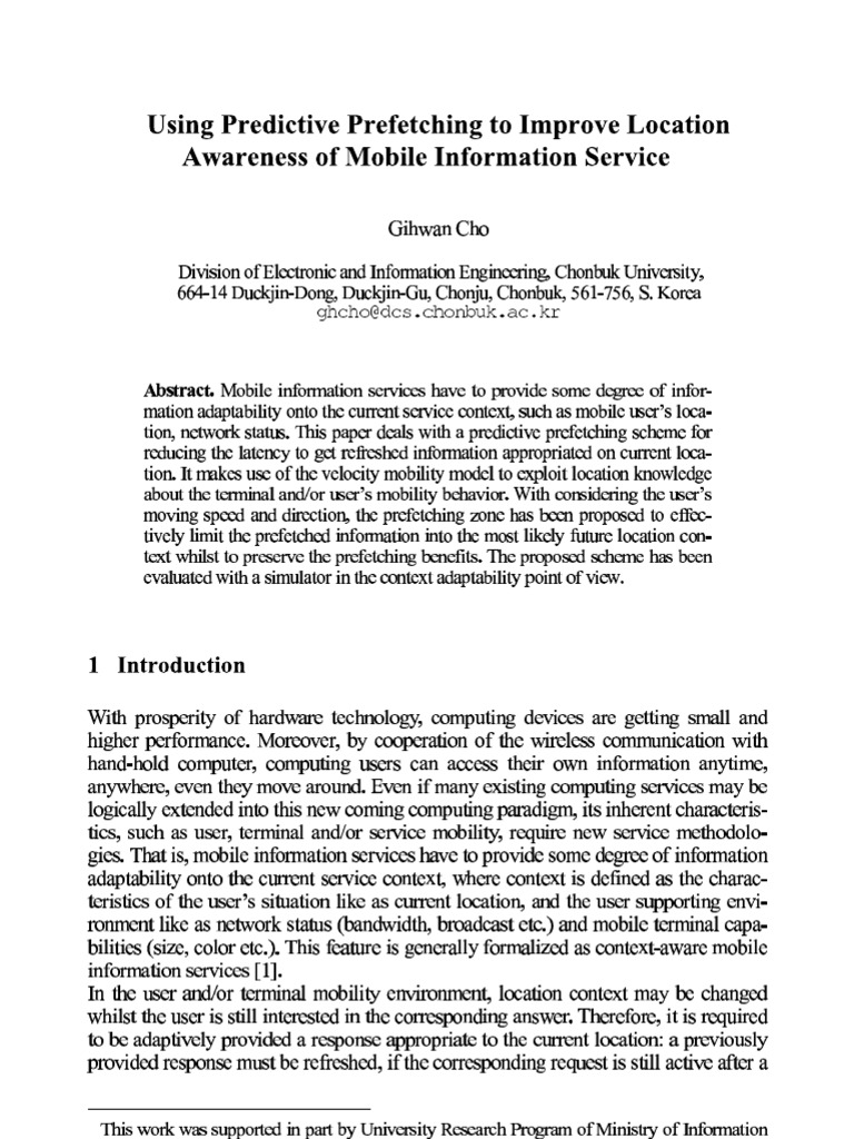 Using Predictive Prefetching To Improve Location Awareness of Mobile Information Service | PDF ...