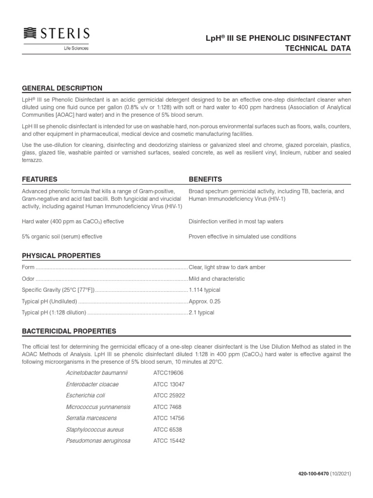 LpH III SE Phenolic Disinfectant Guide | PDF | Disinfectant | Waste