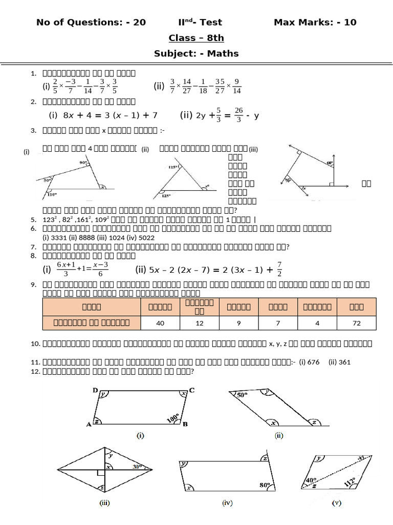 2nd Test Class 8th | PDF