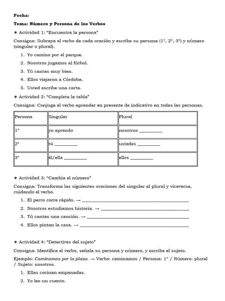 Persona y Numero Del Verbo 7° B | PDF