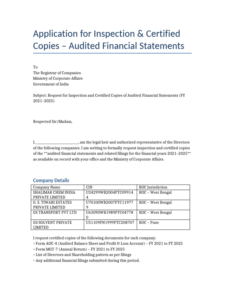 Request for Audited Financial Statements | PDF