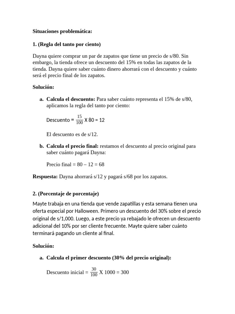 Situaciones Problemática PORCENTAJES | PDF | Porcentaje | Economias