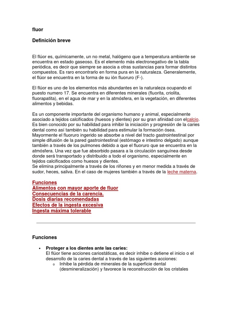 Importancia y Fuentes del Flúor | PDF | Flúor | Diente humano