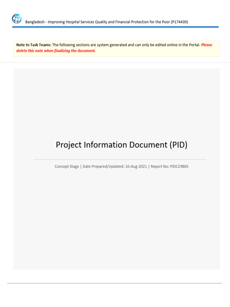 Concept Project Information Document PID Bangladesh Improving Services ...