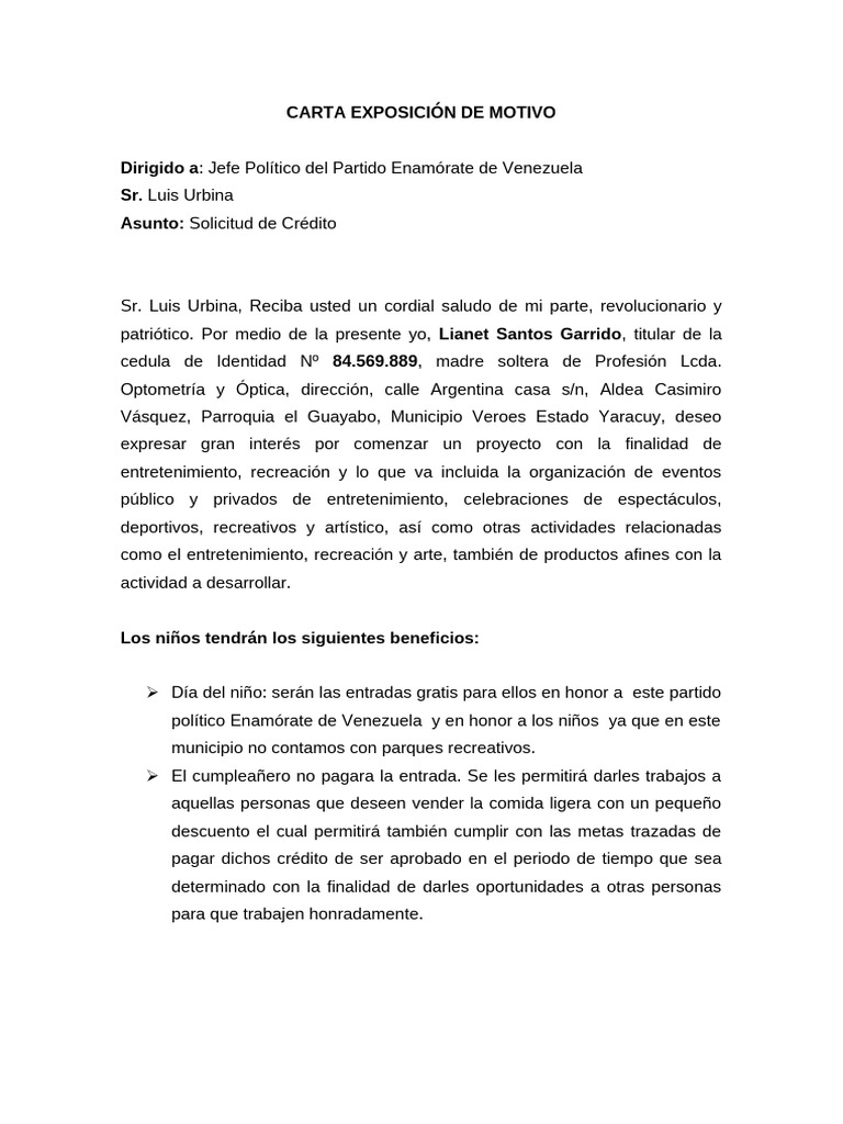 Carta Exposición de Motivo Lianet | PDF