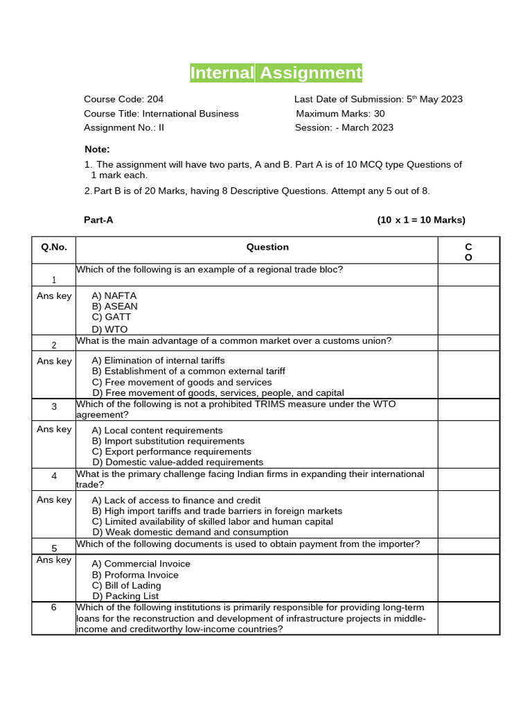MBA 204 International Business Assignment II | PDF | World Trade ...