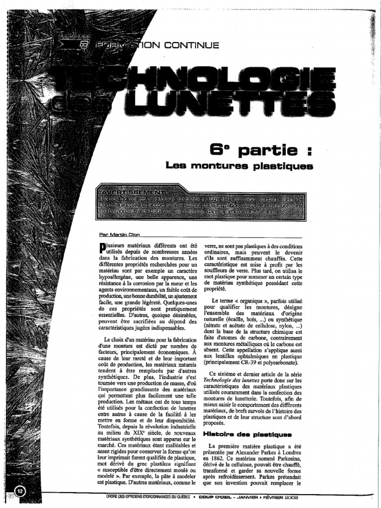 LE 015 Lecture Les Montures Plastiques 1 | PDF