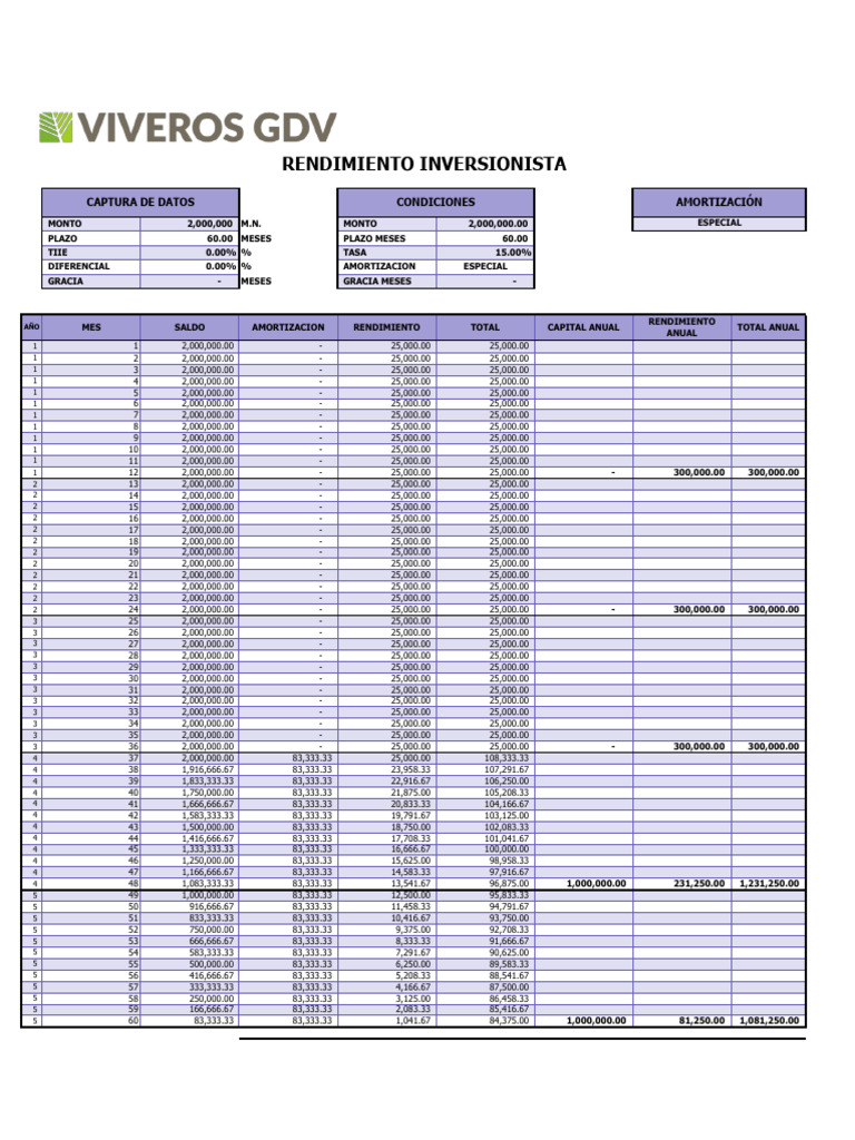 TABLA PAGOS INVERSIONISTA 2 MDP | PDF