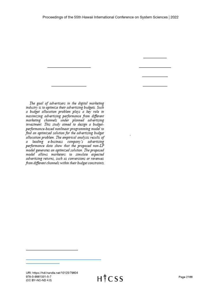 A Nonlinear Optimization Model of Advertising Budget Allocation A | PDF ...