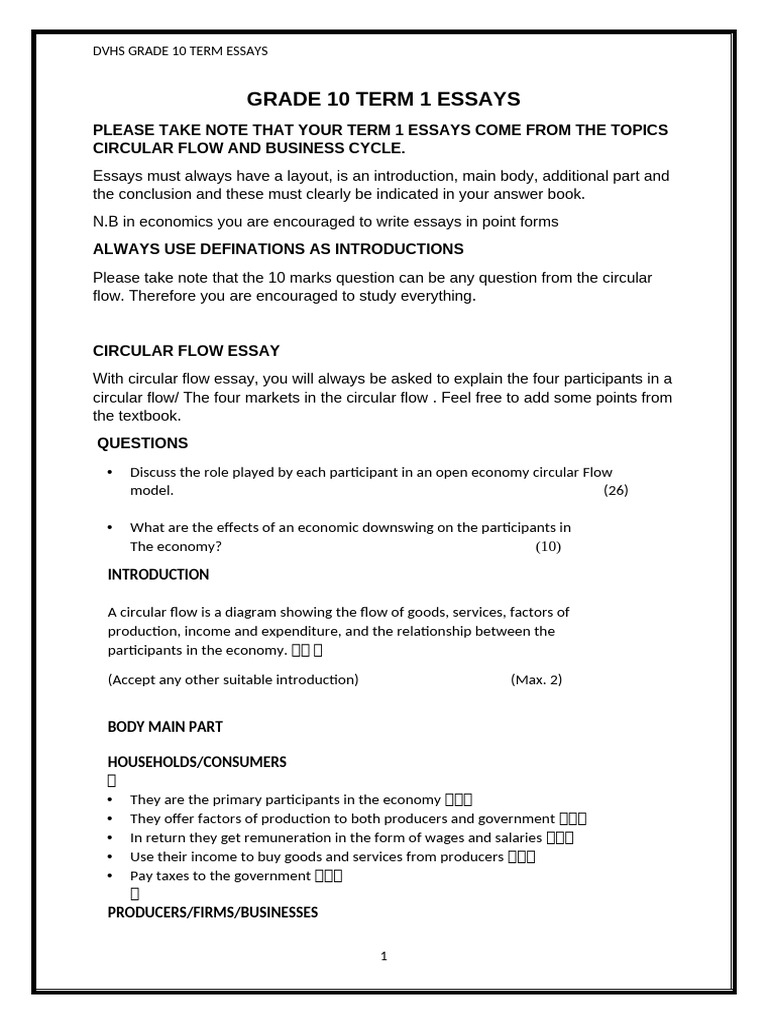 Grade 10 Economics Essay Guide | PDF | Business Cycle | Recession