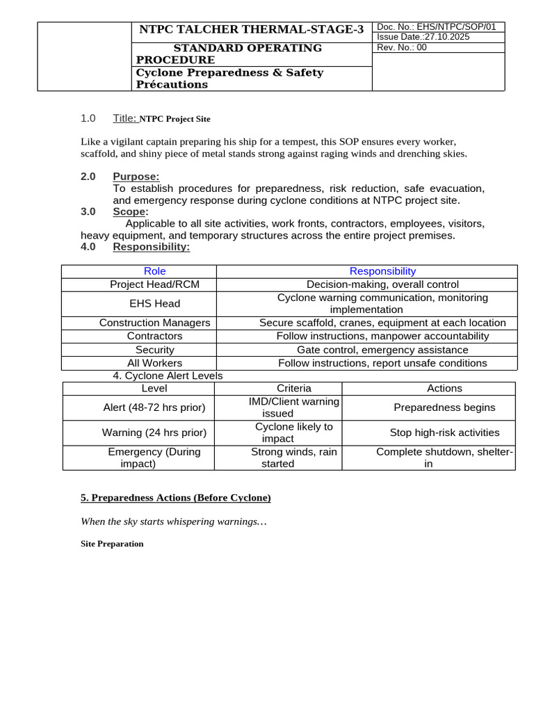 Cyclone Preparedness SOP for NTPC Site | PDF | Atmospheric Circulation ...