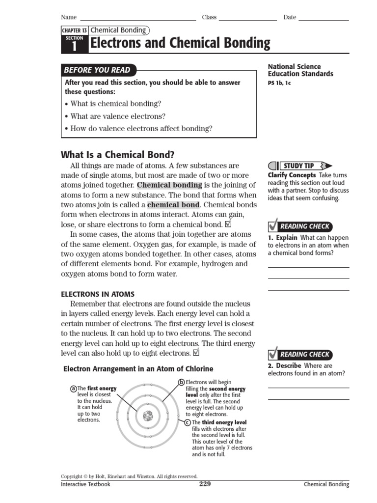 PSIT - 13.1 - Electrons and Chemical Bonding | PDF | Atoms | Chemical Bond